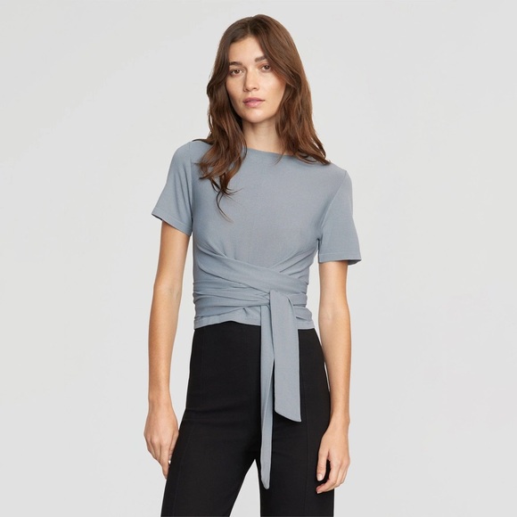 Modern Citizen | Tops | Modern Citizen Jude Cropped Tiefront Top Blue Grey Wrap Blouse Short ...